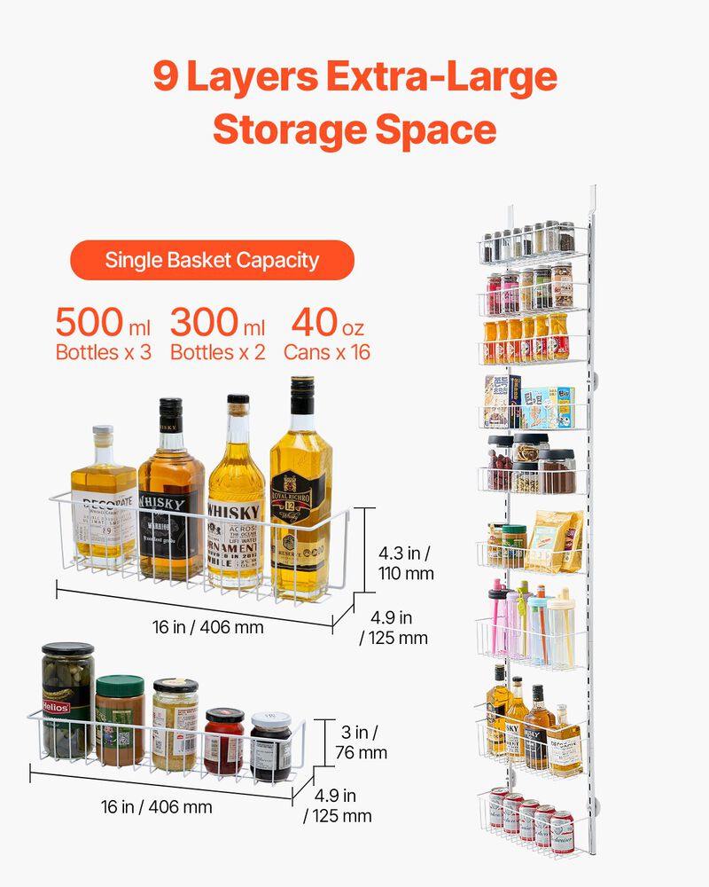 Over the Door Pantry Organizer – 9-Tier Adjustable Steel Rack for ...