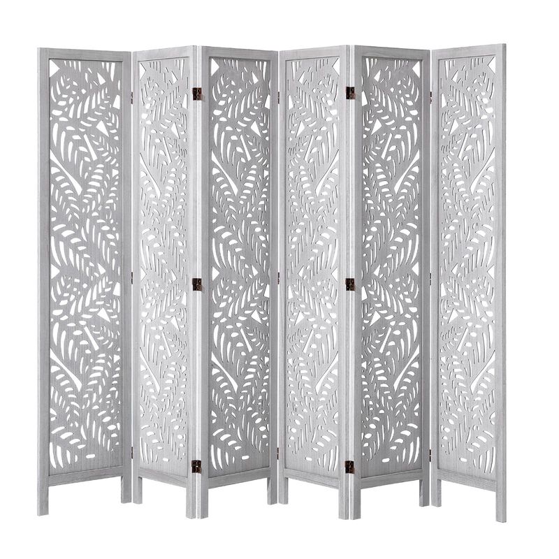 6-Panel Wood Room Divider, Folding Carved Privacy Screen for Home & Office