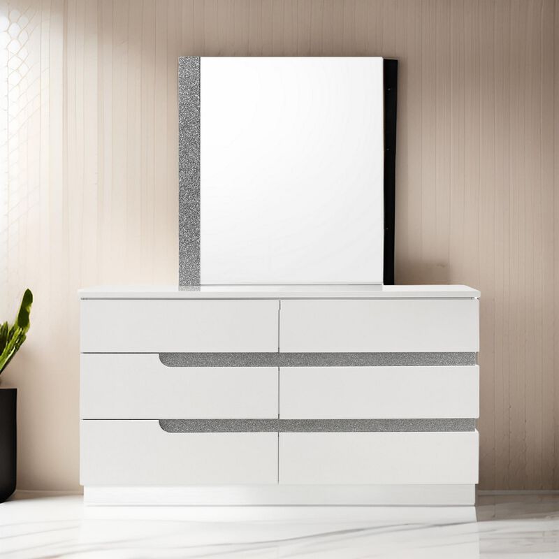 Ara 33 x 39 Dresser Mirror, Crystal Accents, White Glossy Laminate ...