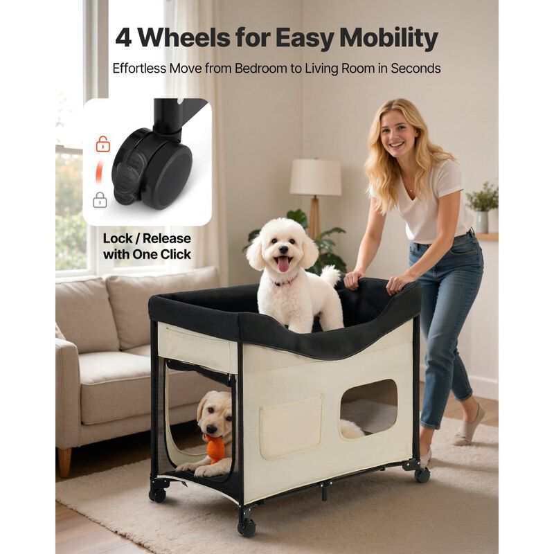 Portable Elevated Pet Lounge Bed, Foldable Dog & Cat Cot with Oxford Fabric