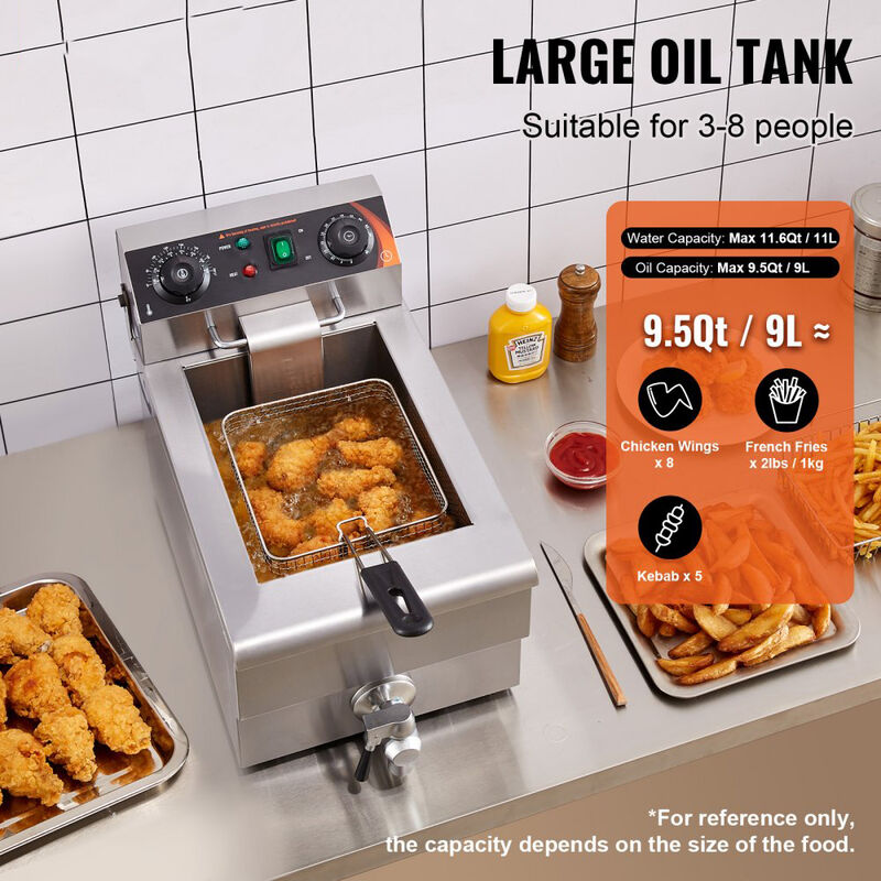 1500W Electric Countertop Deep Fryer with Basket, Single Tank Oil Fryer ...