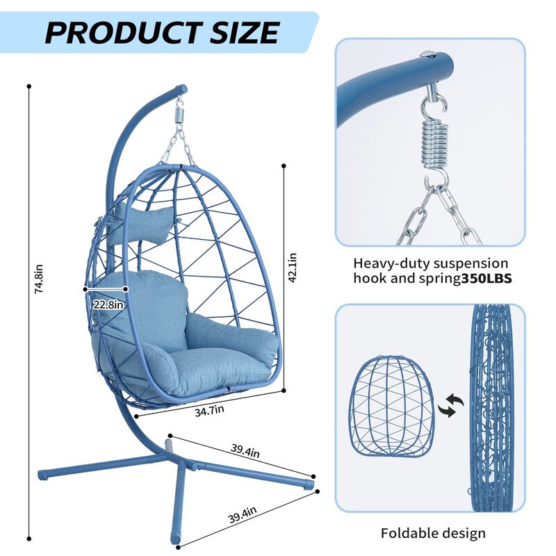 Hivvago Wicker Hanging Egg Chair with Stand