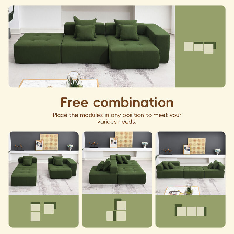 Merax Corduroy Modular Sectional Compressed Sofa for Living Room