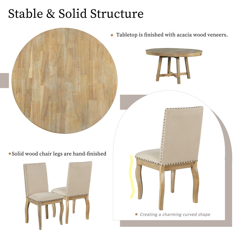 Merax 5-Piece Farmhouse Dining Table Set Wood Round Extendable Dining ...